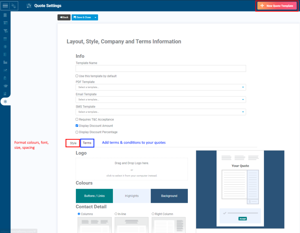 Configure Online Quoting - General Help - Tall Emu CRM Australia
