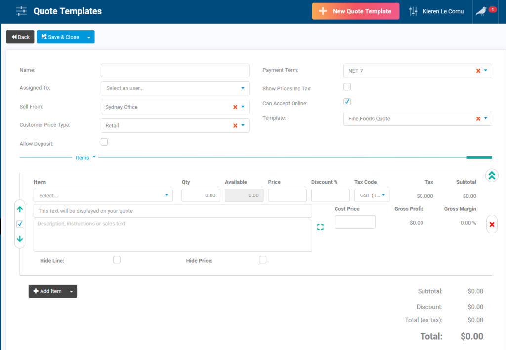 Quote Form Templates - General Help - the CRM CRM Australia