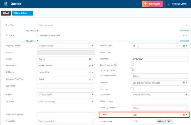 Multi-currency for Sales - General Help - Tall Emu CRM Australia