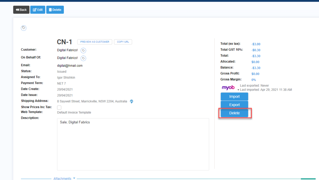 Credit Notes - General Help - Tall Emu CRM Australia