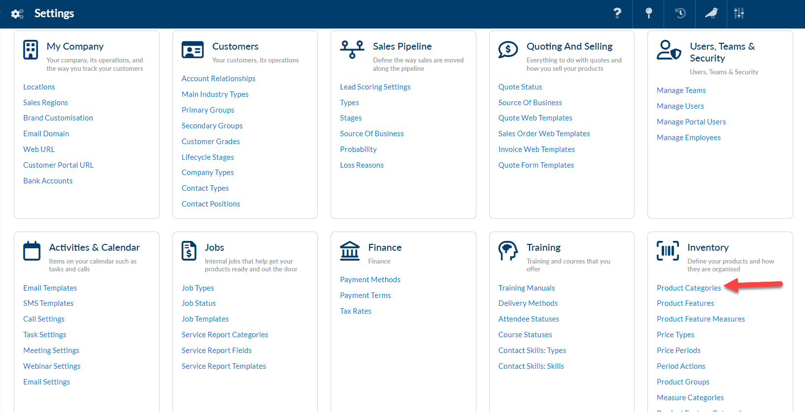 Product Categories - General Help - the CRM CRM Australia