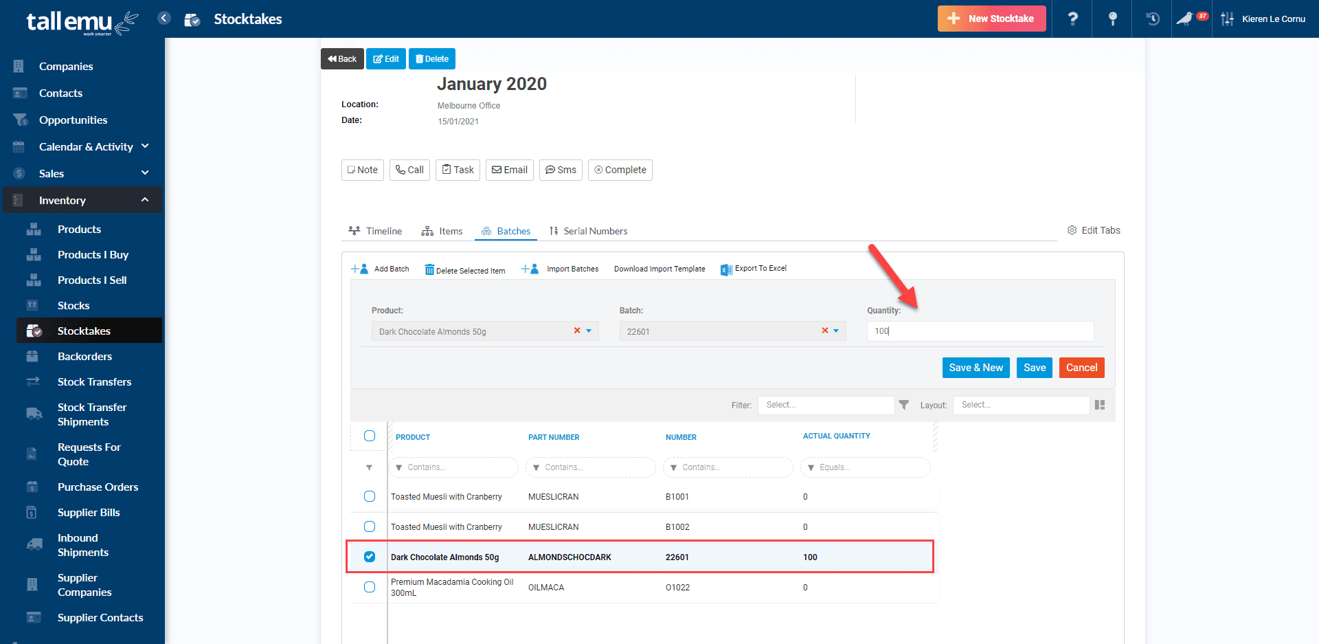 Stocktakes - Doing Stock Takes in Tall Emu CRM