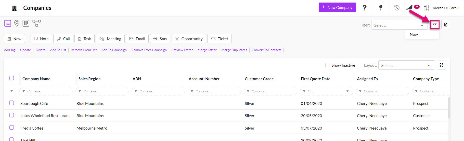 Advanced Filters - General Help - Tall Emu CRM