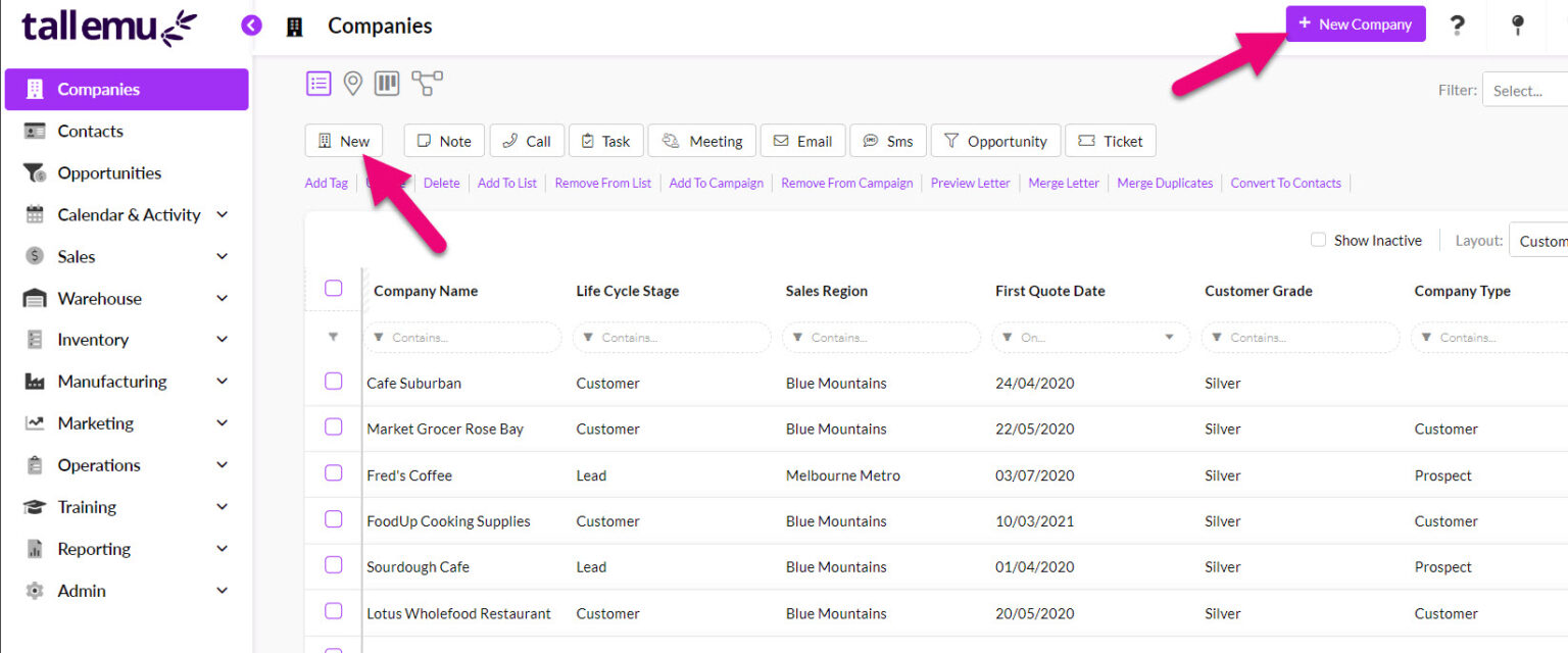 Creating New Records - General Help - Tall Emu CRM