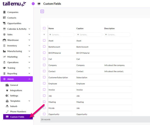Custom Fields - General Help - Tall Emu CRM