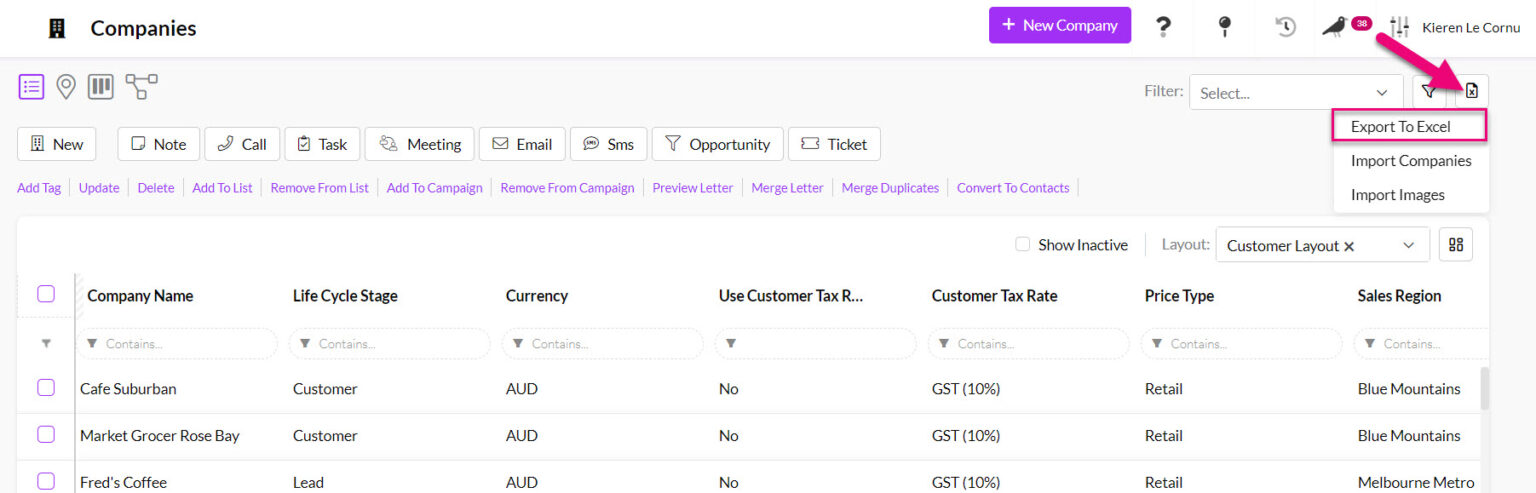 Export data to Excel - General Help - Tall Emu CRM