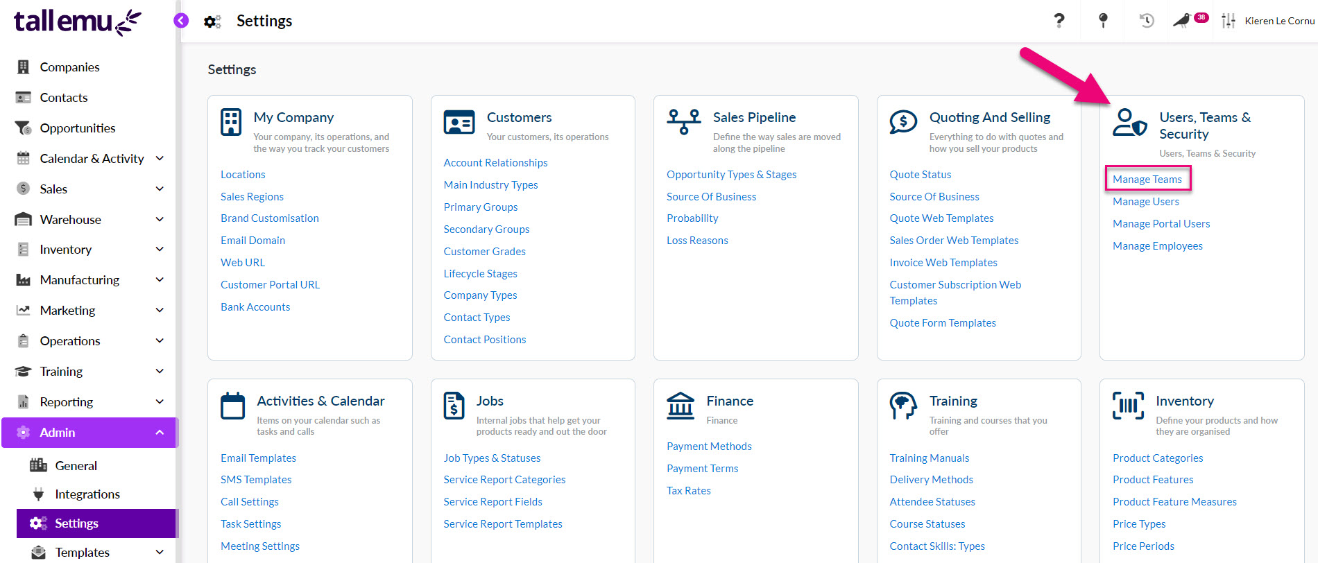 Setting up Teams - General Help - Tall Emu CRM
