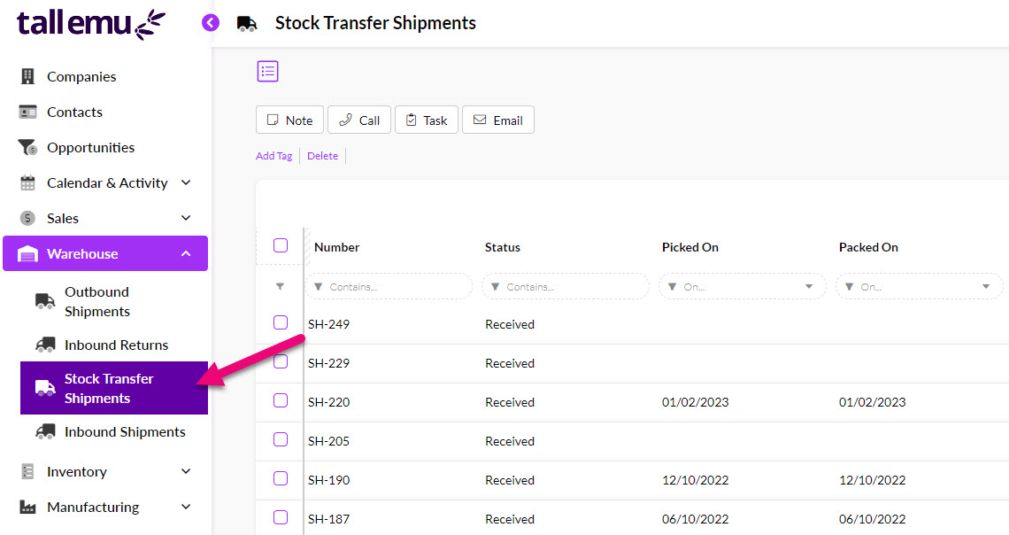 Stock Transfer Shipments - General Help - Tall Emu CRM