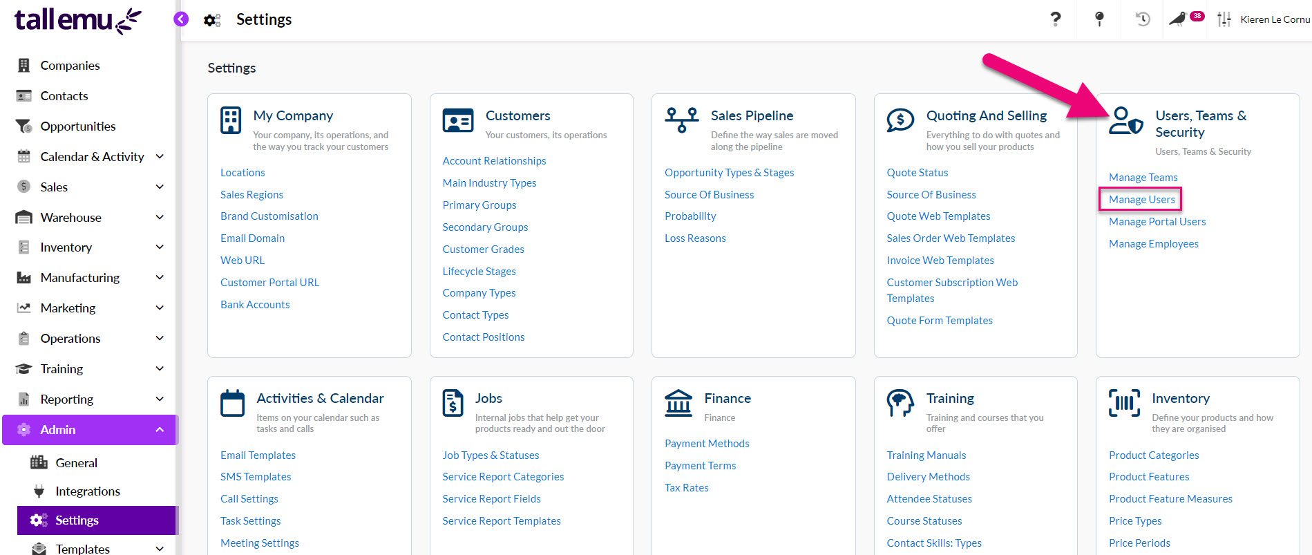 Setting up Users - General Help - Tall Emu CRM