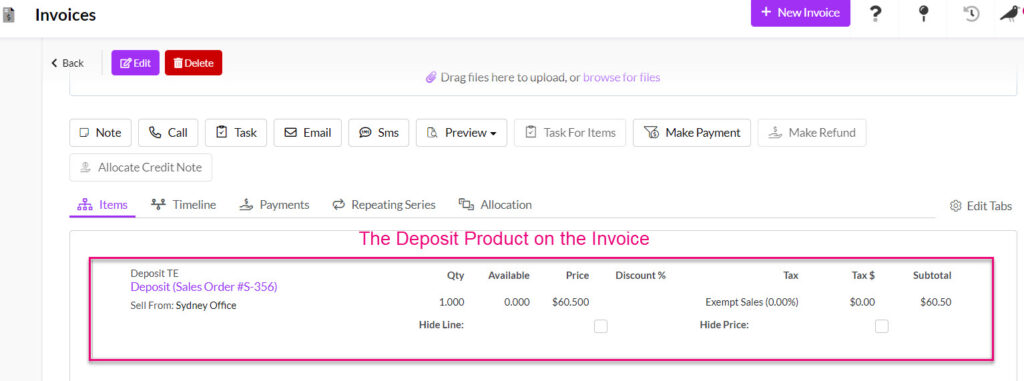 Deposit Invoices - General Help - Tall Emu CRM