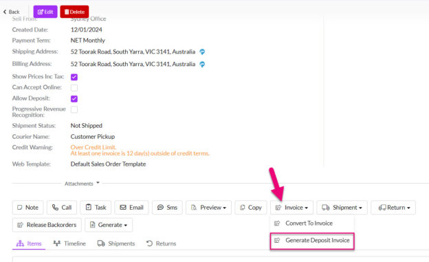 Deposit Invoices - General Help - Tall Emu CRM