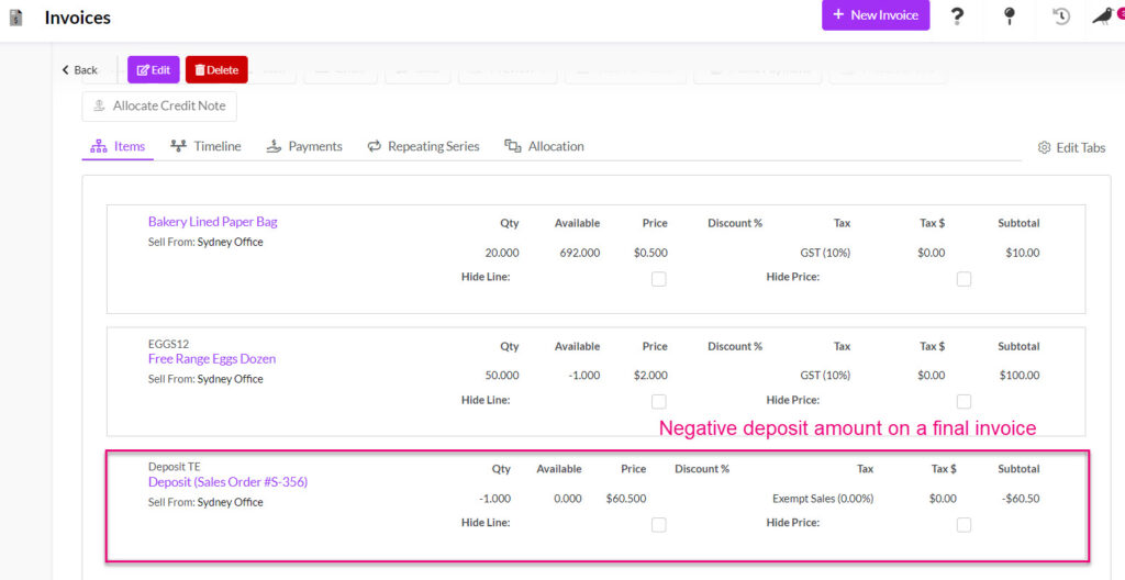 Deposit Invoices - General Help - Tall Emu CRM