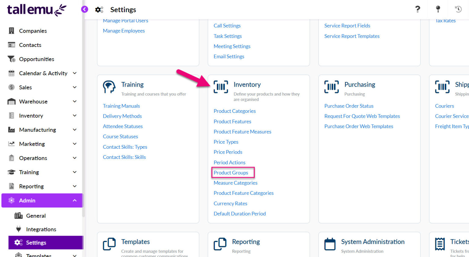 Product Groups - General Help - Tall Emu CRM