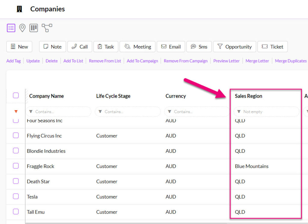Sales Regions - General Help - Tall Emu CRM