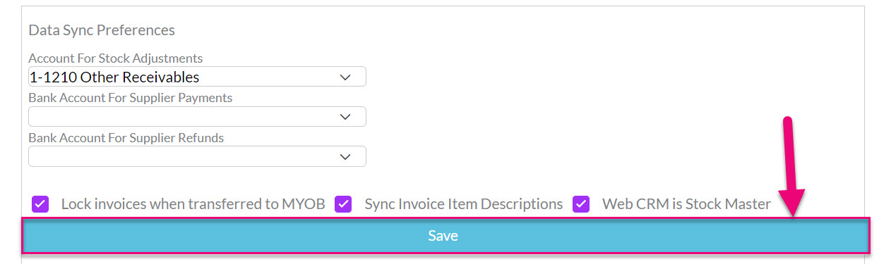 MYOB data sync settings - General Help - Tall Emu CRM + MYOB CRM Australia