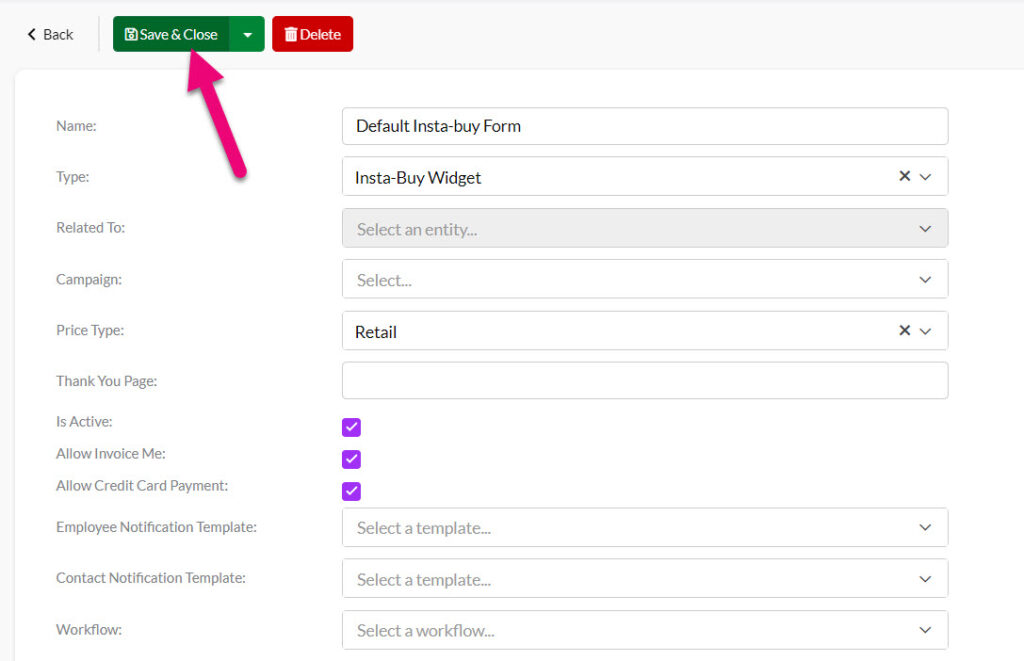 Insta-Buy Web Forms - General Help - Tall Emu CRM