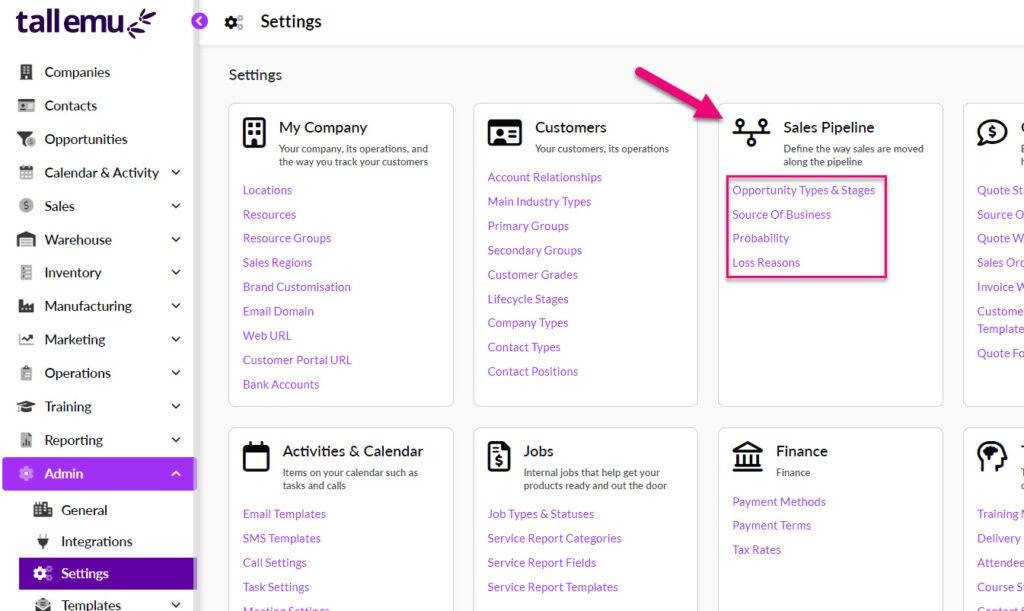 Setting up your Sales Pipeline - General Help - Tall Emu CRM
