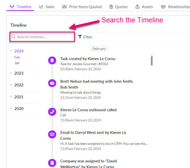 CRM Timeline - General Help - Tall Emu CRM