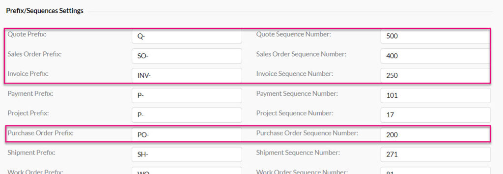Prefix/Sequences settings (Record Numbering) - General Help - Tall Emu CRM