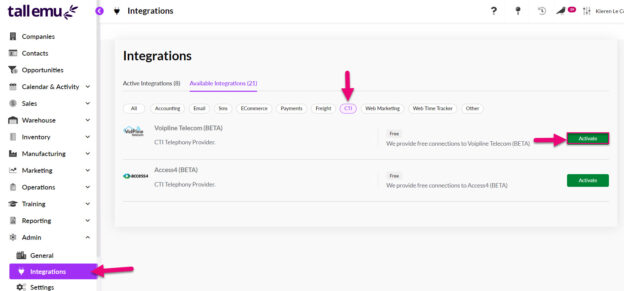 VOIPLine - General Help - Tall Emu CRM