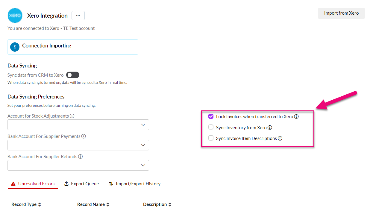 Xero data sync settings (new) - General Help - Tall Emu CRM + MYOB CRM Australia