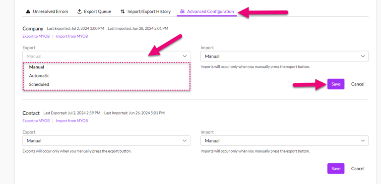 Myob Data Sync Settings Advanced General Help Tall Emu Crm
