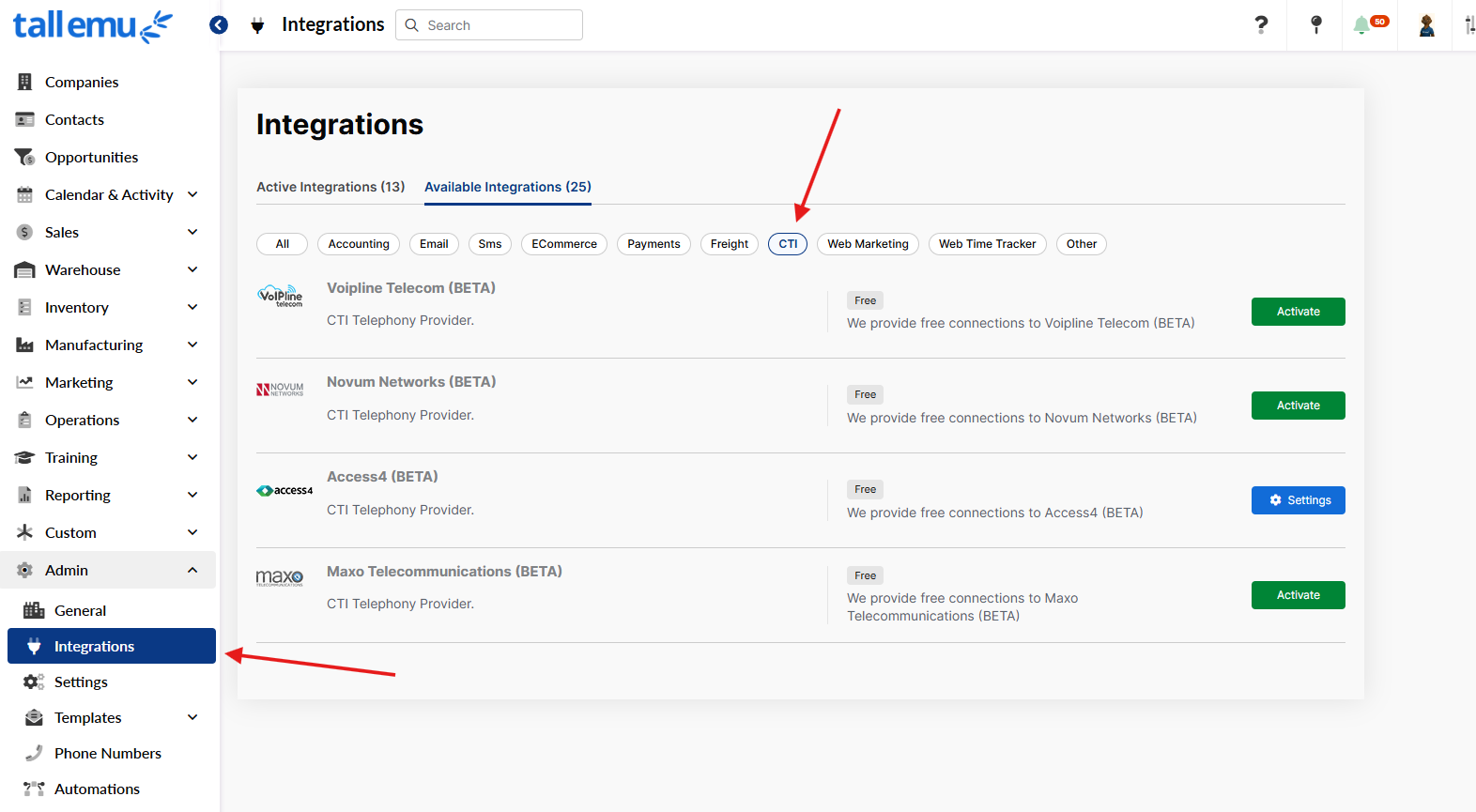 MaxoTel - General Help - Tall Emu CRM
